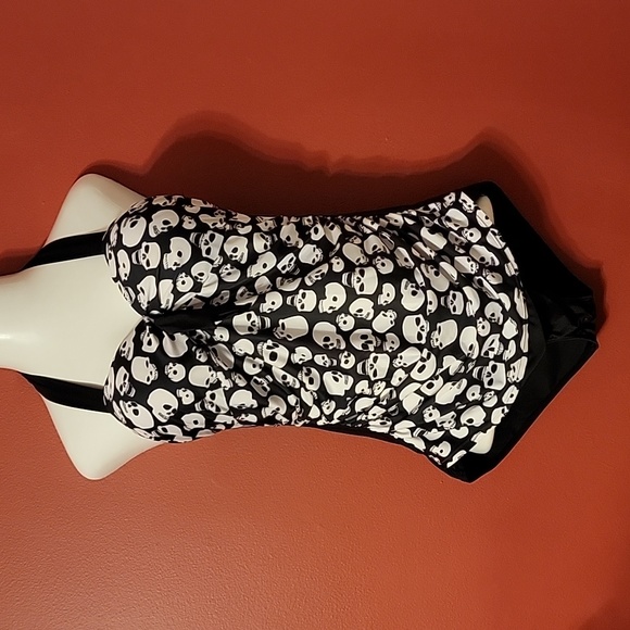 Swim | 12 Skull Print Halter Top Bathing Suit Swim 1 Piece Goth Pin Up ...